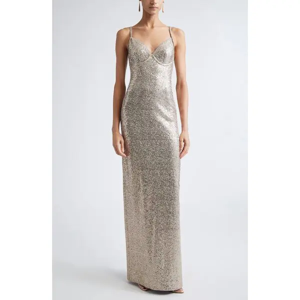St. John Sequin Gown - Latte Light Grey Melange