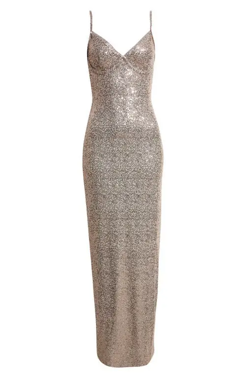 St. John Sequin Gown - Latte Light Grey Melange