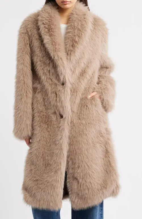 THREAD & SUPPLY Long Faux Fur Coat - Brown