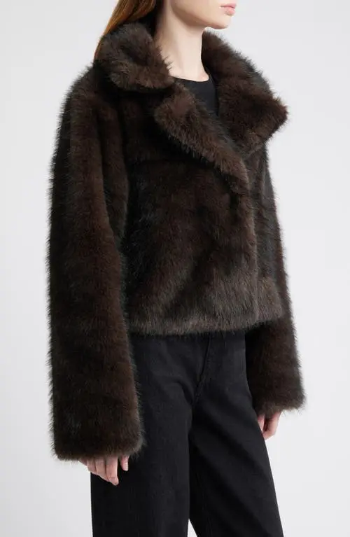 THREAD & SUPPLY Faux Fur Short Coat - Dark Brown