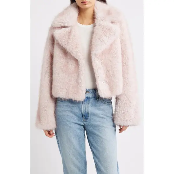 THREAD & SUPPLY Faux Fur Short Coat - Light Pink
