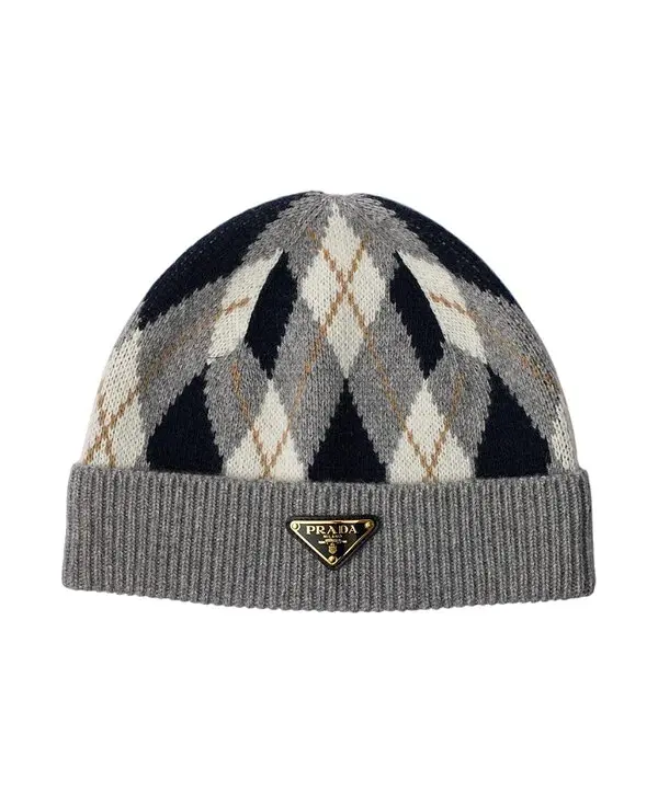 Prada Argyle Knit Beanie - Grey