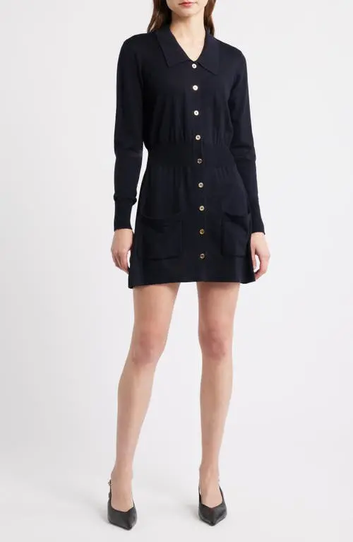 FRAME The Knit Long Sleeve Dress - Navy