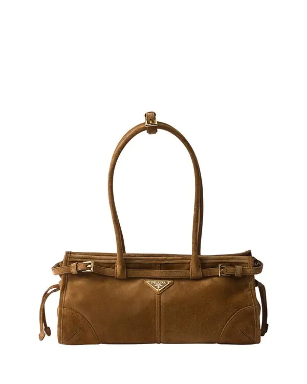 Prada Bonnie Medium Suede Handbag - Brown