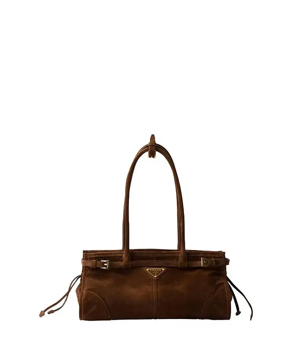 Prada Bonnie Medium Suede Handbag - Brown