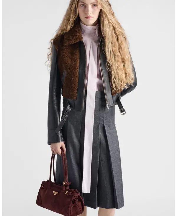 Prada Bonnie Medium Suede Handbag - Burgundy