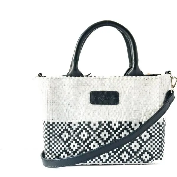TIN MARIN Small Woven Crossbody Bag With Leather - White & Black