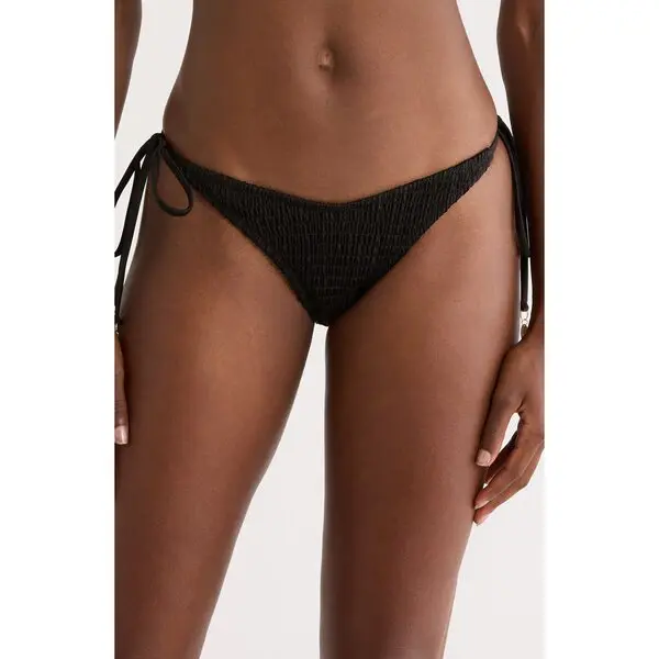 KULANI KINIS Smocked Side Tie Bikini Bottoms - Twilight Black