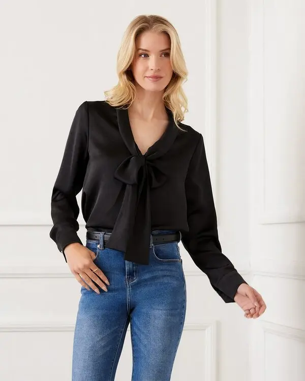 Karen Kane Satin Bow Top - Black