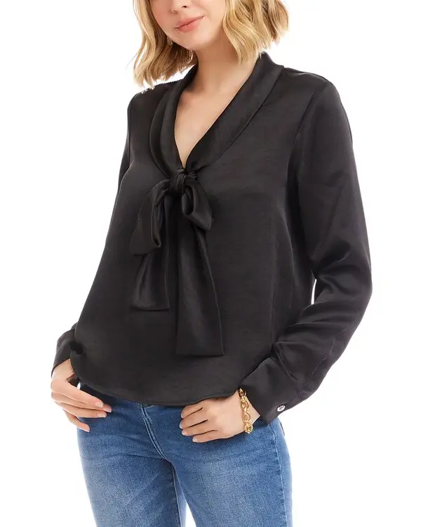 Karen Kane Satin Bow Top - Black