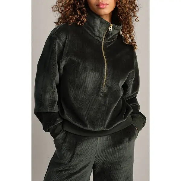 RHONE Plush Half Zip Pullover - Dark Moss