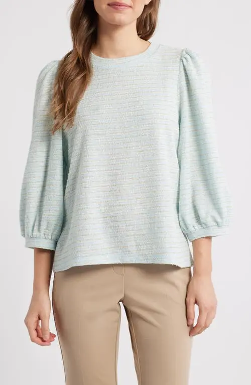 Anne Klein Balloon Sleeve Knit Top - Opal Blue/white Dove