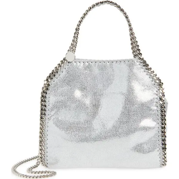 Stella McCartney Mini Falabella Metallic Faux Leather Tote - Silver