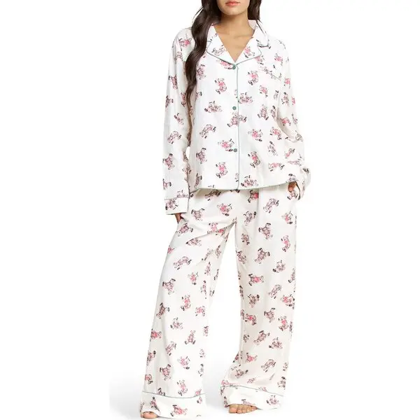 Honeydew Intimates Snooze Mode Long Pajamas - Ivory/teddies
