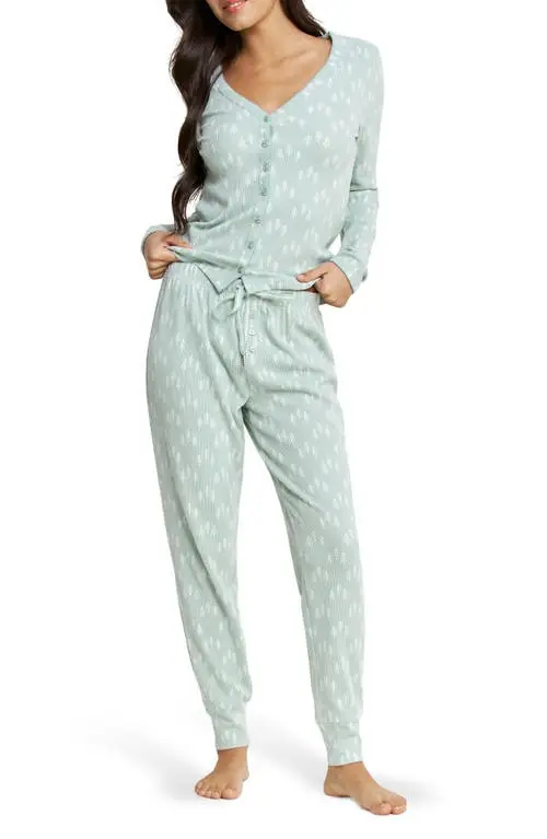 Honeydew Intimates Cabin Comfort Long Pajamas - Aqua Ice/mint Trees