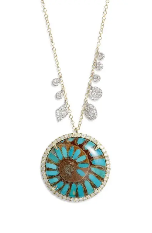 Meira T Amazonite Inlay Diamond Pendant Necklace - Turquoise/gold