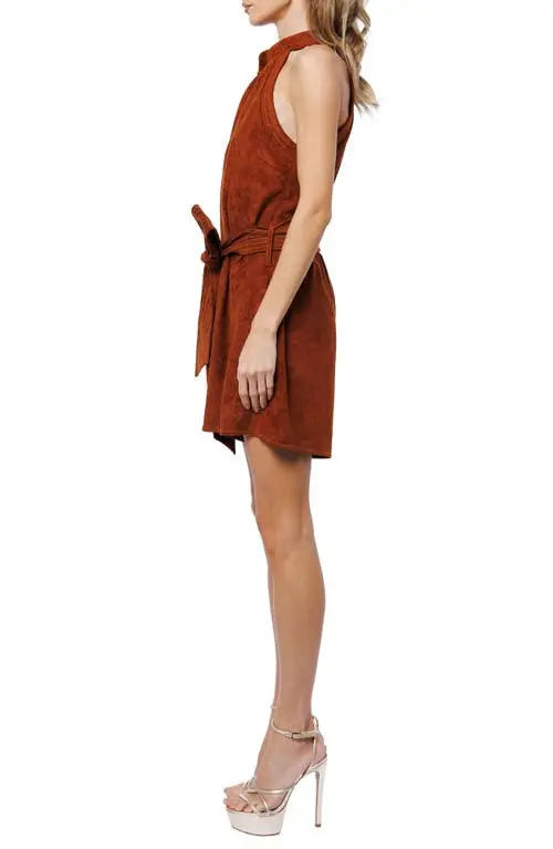 CIEBON Louise Tie-waist Faux Suede Romper