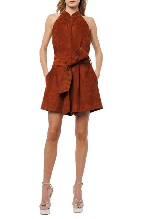 CIEBON Louise Tie-waist Faux Suede Romper