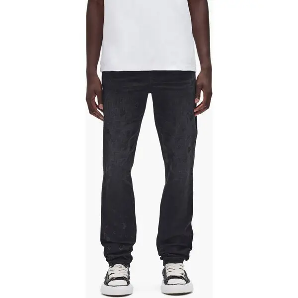 PURPLE BRAND Monogram Bling Slim Straight Leg Jeans - Black