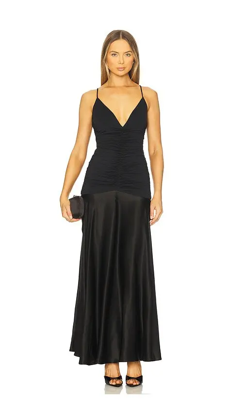 knee length dresses for ladies Terika Bardot Long Sleeve Maxi Dress in Mesh Black