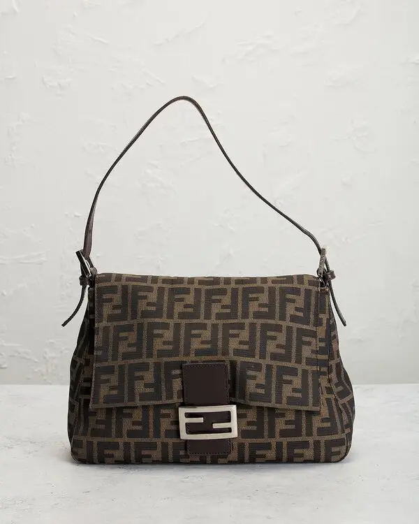 Fendi Denim Mama Baguette Shoulder Bag - Tobacco Brown