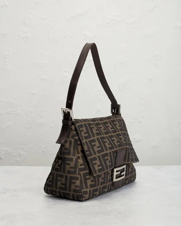 Fendi Denim Mama Baguette Shoulder Bag - Tobacco Brown