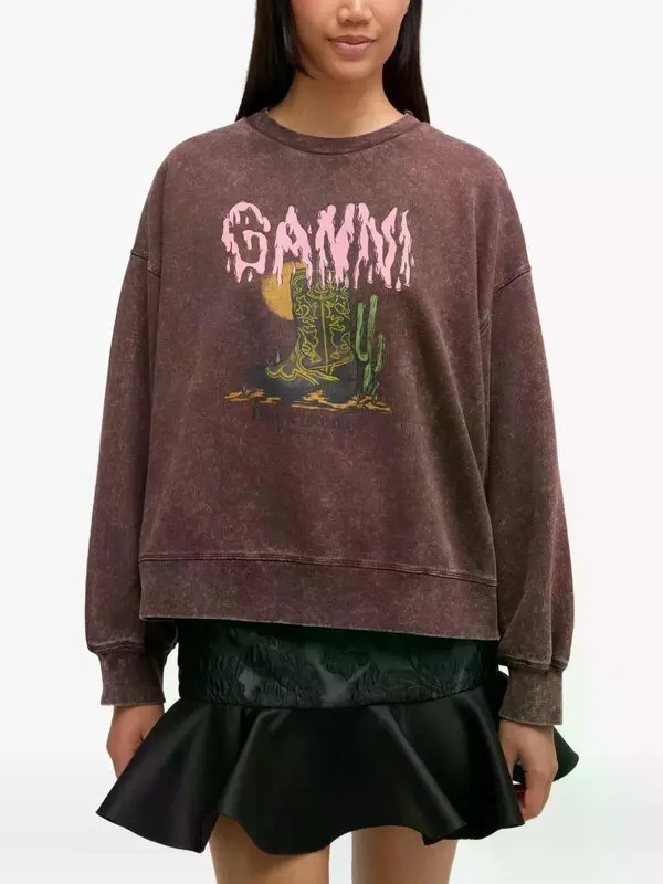 GANNI Graphic Print Sweatshirt - Brown
