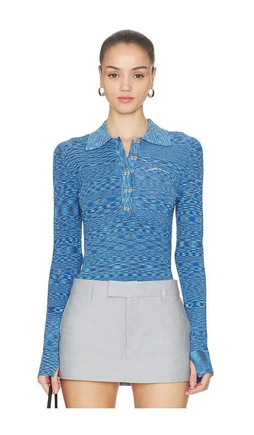 GANNI Spacedyed Polo Top - Blue