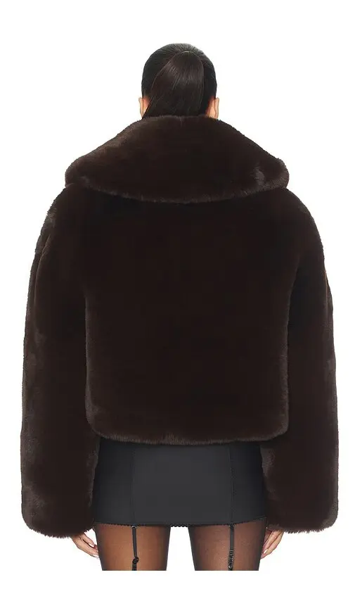 Nbd Brooklyn Cropped Faux Fur Jacket With Shawl Collar - Brown