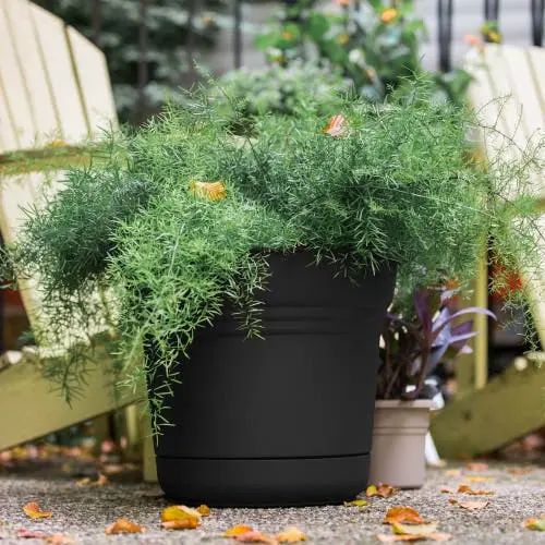BLOEM 12 Inch Saturn Round Planter With Saucer Tray