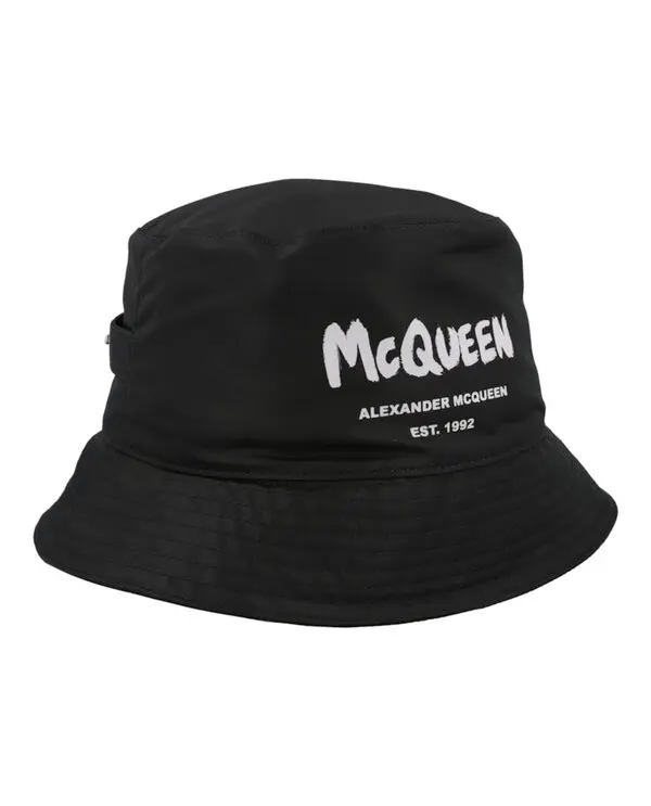 Alexander McQueen Logo Print Bucket Hat - Black Ivory