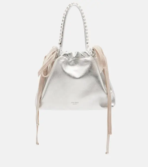 JIMMY CHOO Drawstring Mini Embellished Leather Shoulder Bag