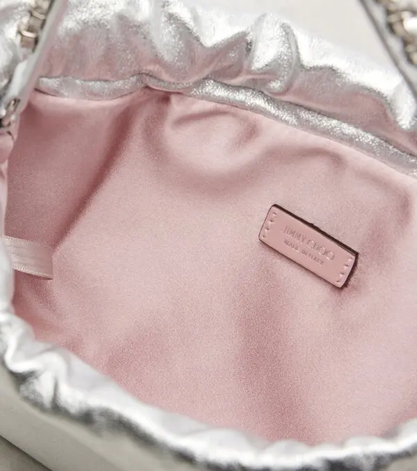 JIMMY CHOO Drawstring Mini Embellished Leather Shoulder Bag