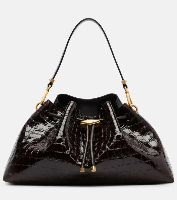 JIMMY CHOO Cinch Medium Croc-effect Leather Bucket Bag