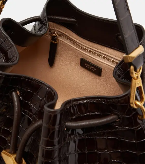 JIMMY CHOO Cinch Medium Croc-effect Leather Bucket Bag