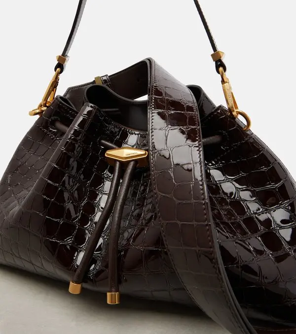 JIMMY CHOO Cinch Medium Croc-effect Leather Bucket Bag