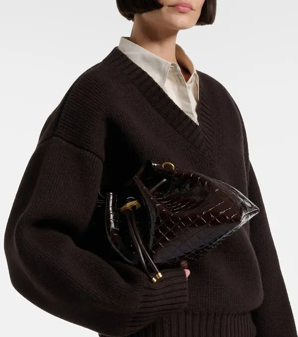 JIMMY CHOO Cinch Medium Croc-effect Leather Bucket Bag