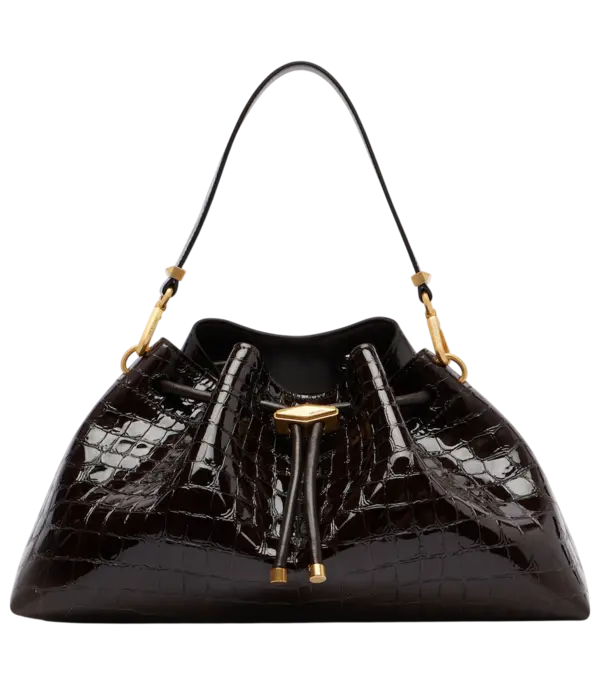 JIMMY CHOO Cinch Medium Croc-effect Leather Bucket Bag - Brown