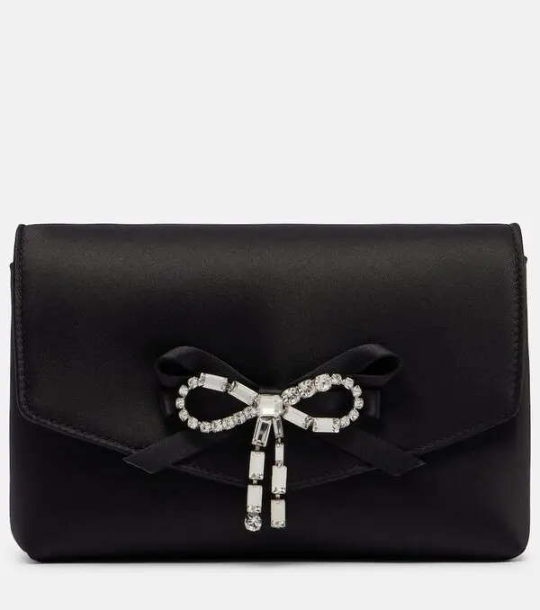 JIMMY CHOO Soft Bow Mini Embellished Satin Clutch - Black