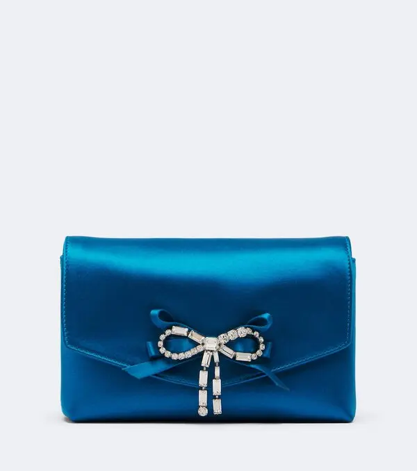 JIMMY CHOO Soft Bow Mini Embellished Satin Clutch - Blue