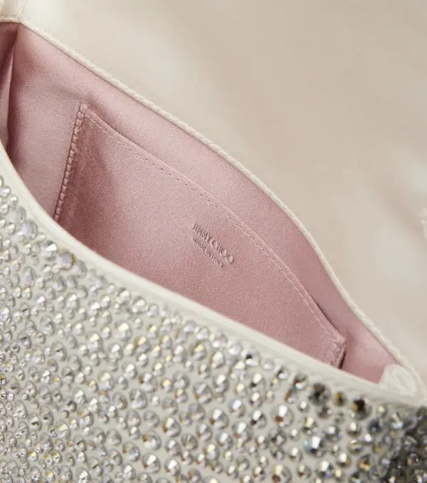 JIMMY CHOO Soft Bow Mini Embellished Satin Clutch - White