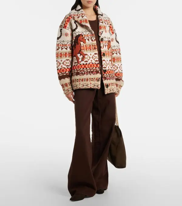 Stella McCartney Intarsia Oversized Virgin Wool Cardigan - Multicoloured