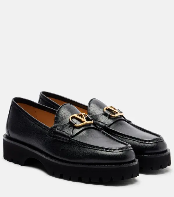 Valentino Garavani Vlogo Leather Platform Loafers - Black