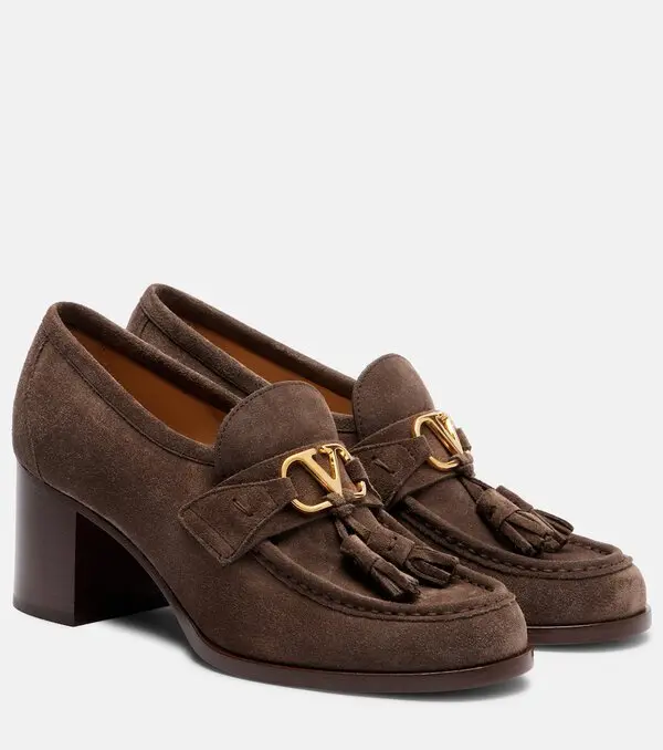 Valentino Garavani Vlogo 60 Suede Loafer Pumps - Brown