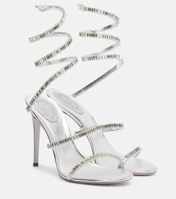 Rene Caovilla Cleo Spark Embellished Leather Sandals - Silver