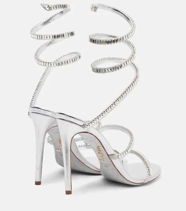 Rene Caovilla Cleo Spark Embellished Leather Sandals - Silver