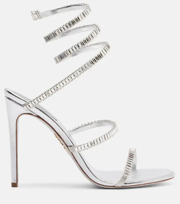 Rene Caovilla Cleo Spark Embellished Leather Sandals - Silver