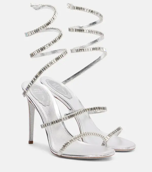 Rene Caovilla Cleo Spark Embellished Leather Sandals - Silver