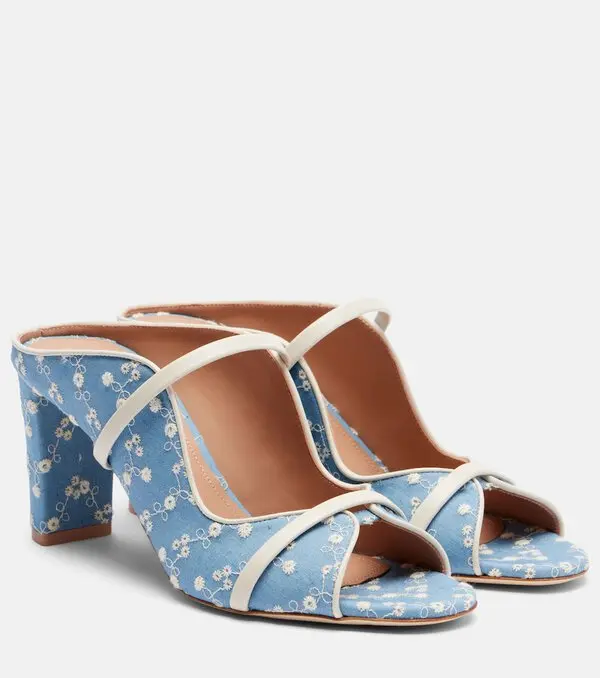MALONE SOULIERS Norah 70 Leather-trimmed Denim Mules - Blue