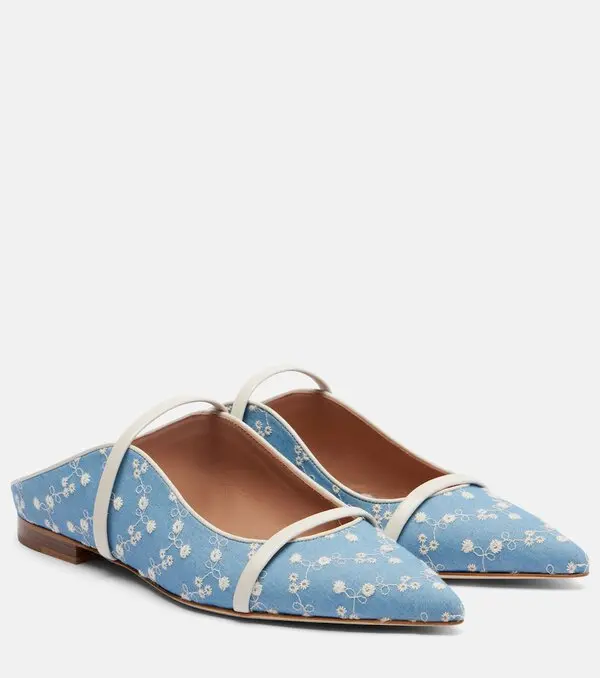MALONE SOULIERS Maureen Leather-trimmed Denim Mules - Blue